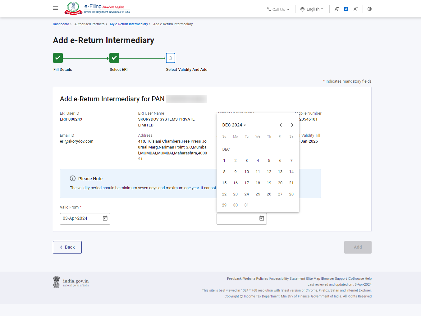 The PAN is already a client for an ERI – myITreturn Help Center