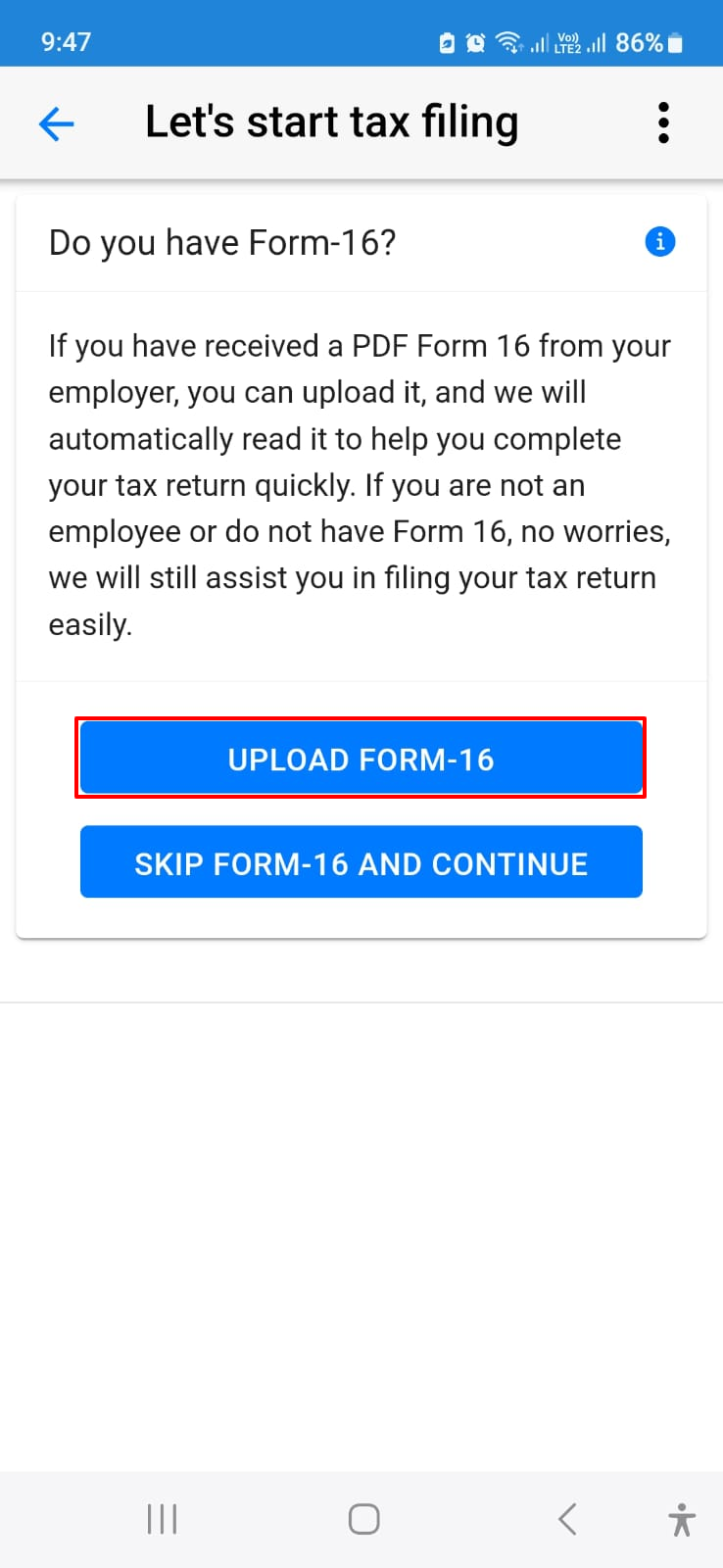 Upload Form-16 and File ITR using mobile app – myITreturn Help Center
