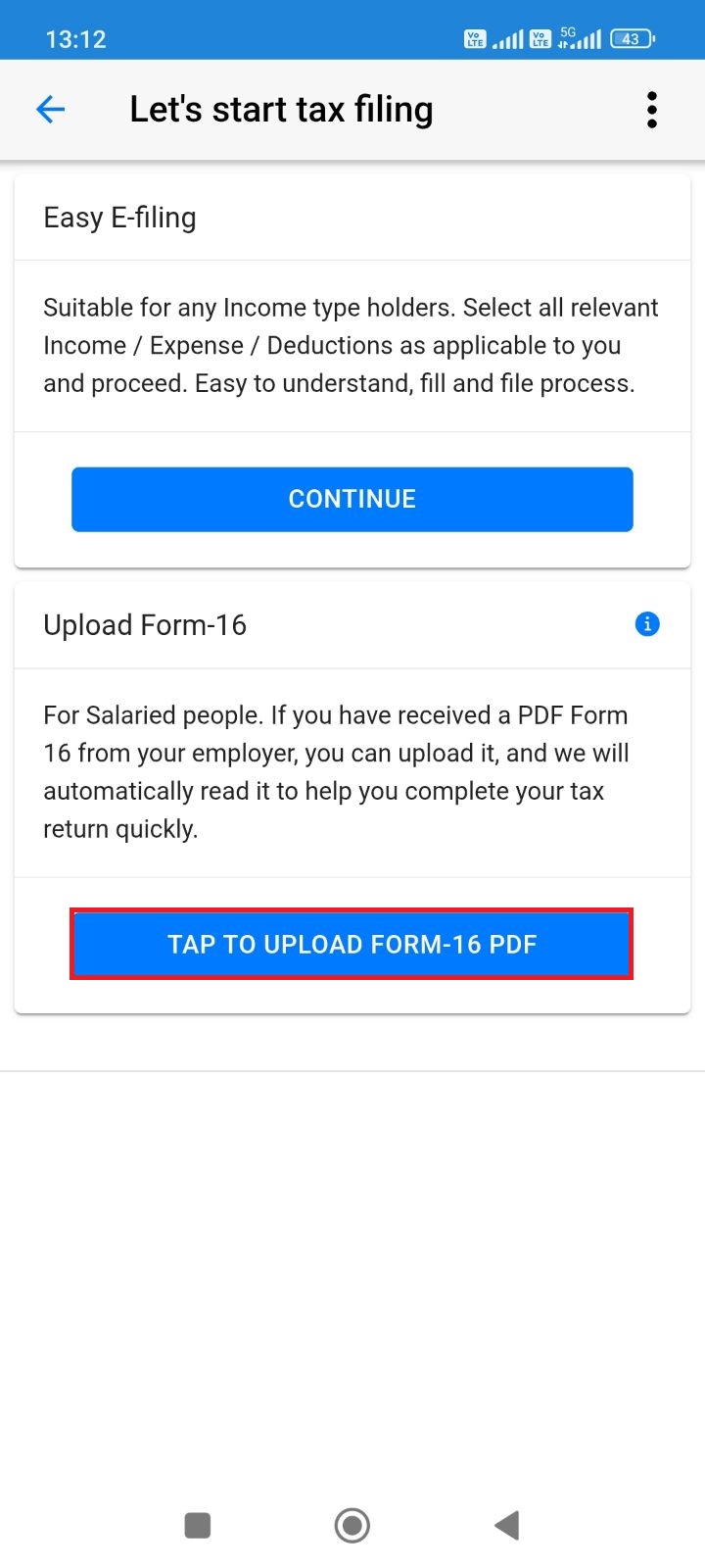 Upload Form-16 and File ITR using mobile app – myITreturn Help Center